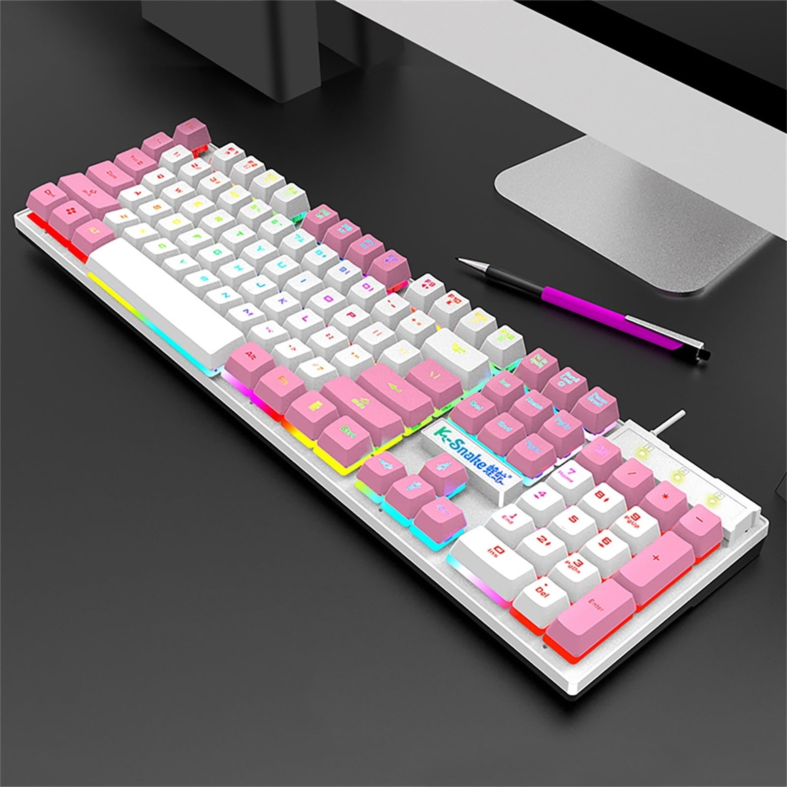 USB Wired Gaming Keyboard With Rainbow LED Backlight Silent Floating ...