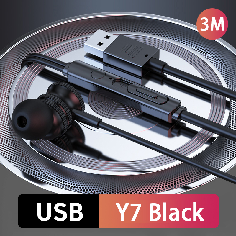 USB Wired Headphones 3M Long In-ear Earphones With Mic USB-A Cable ...