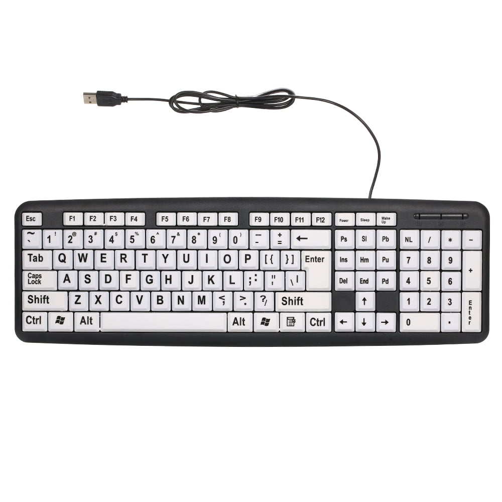 USB Wired Keyboard for Low Vision Users with Large White Keys Black ...