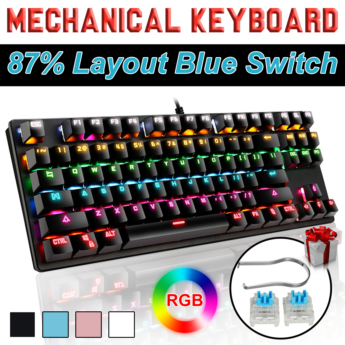 USB Wired Mechanical Keyboard,87 Key RGB Backlit Keyboard,Suspend ...