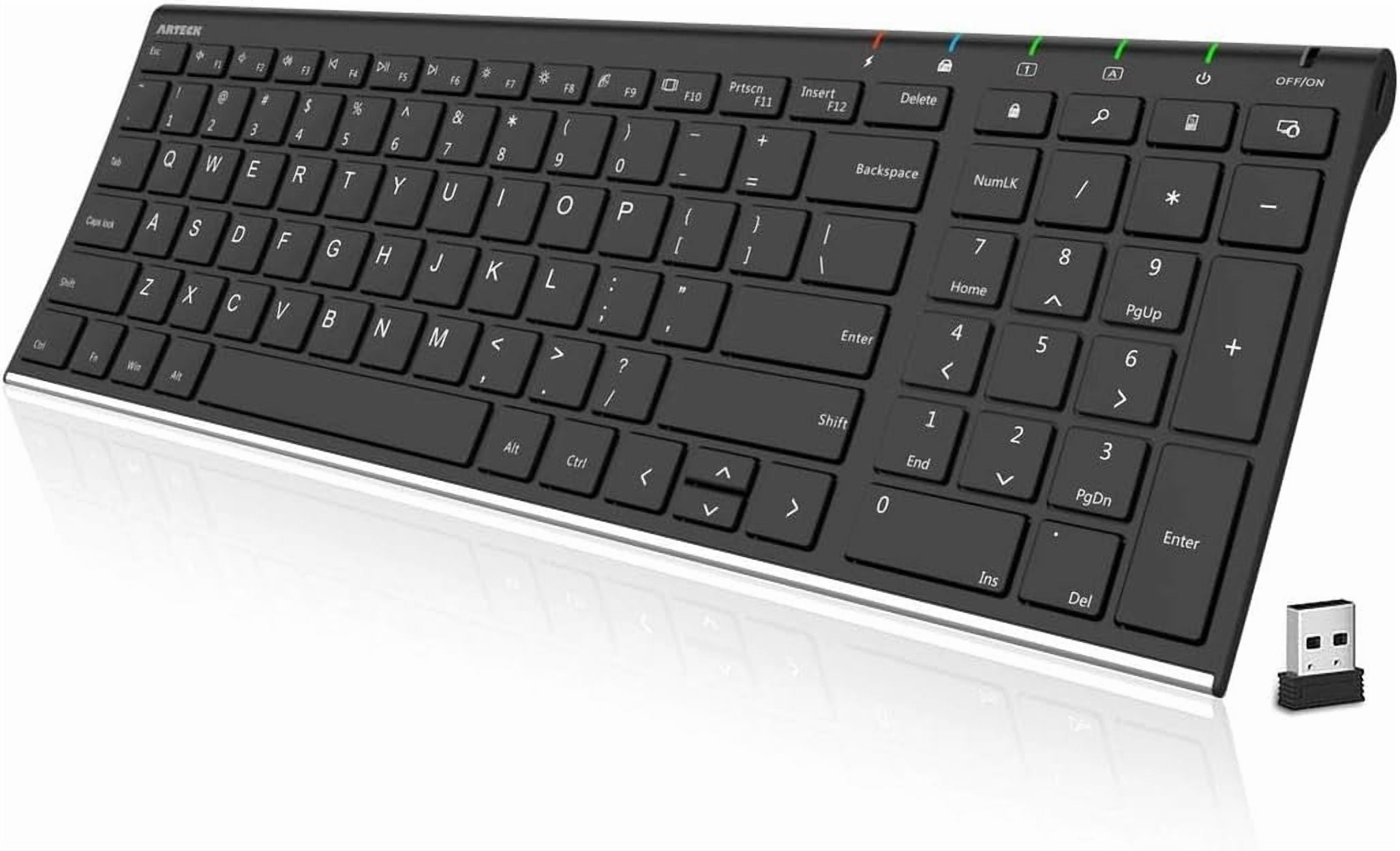 USB Wireless Keyboard Stainless Steel Ultra Slim Keyboard with Numeric ...