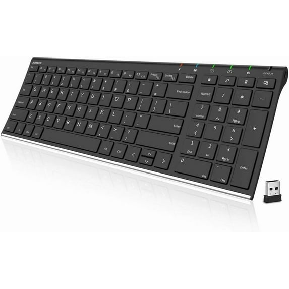 USB Wireless Keyboard Stainless Steel Ultra Slim Keyboard with Numeric ...