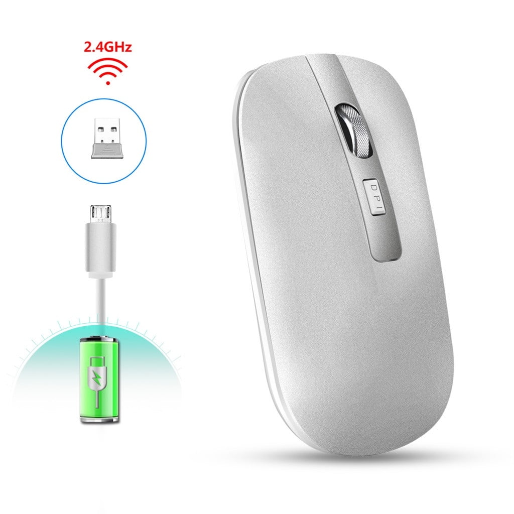 USB Wireless Mouse, 2.4G Silent Slim Cordless Computer Mouse with Metal ...