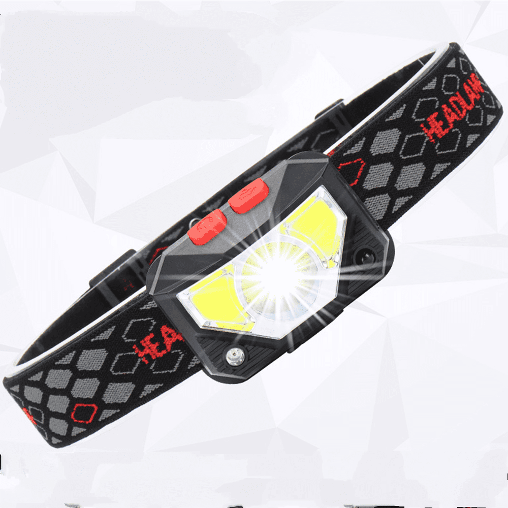 USB charging warning red light LED strong light induction headlight COB ...