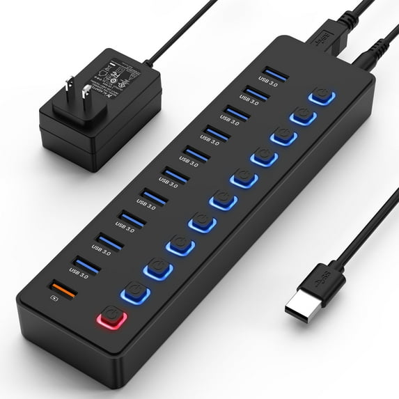 USB hub，Powered USB hub, 11-Port hub Splitter，10 USB 3.0 Data Transfer ...