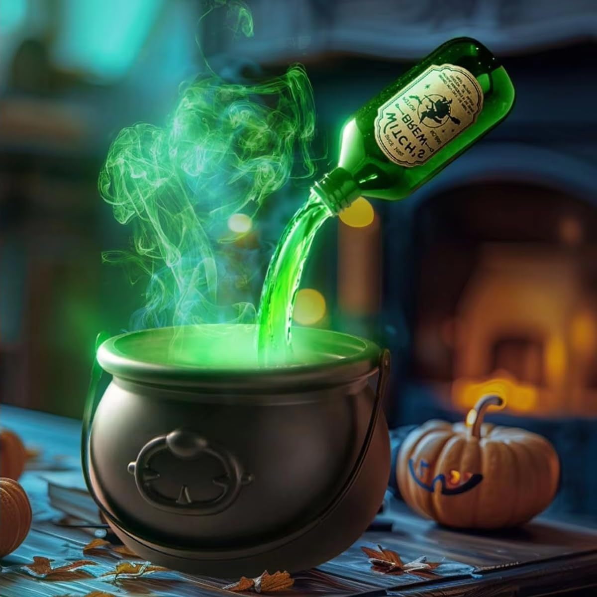USB-powered Halloween Witch Cauldron with green glow effect and switch ...