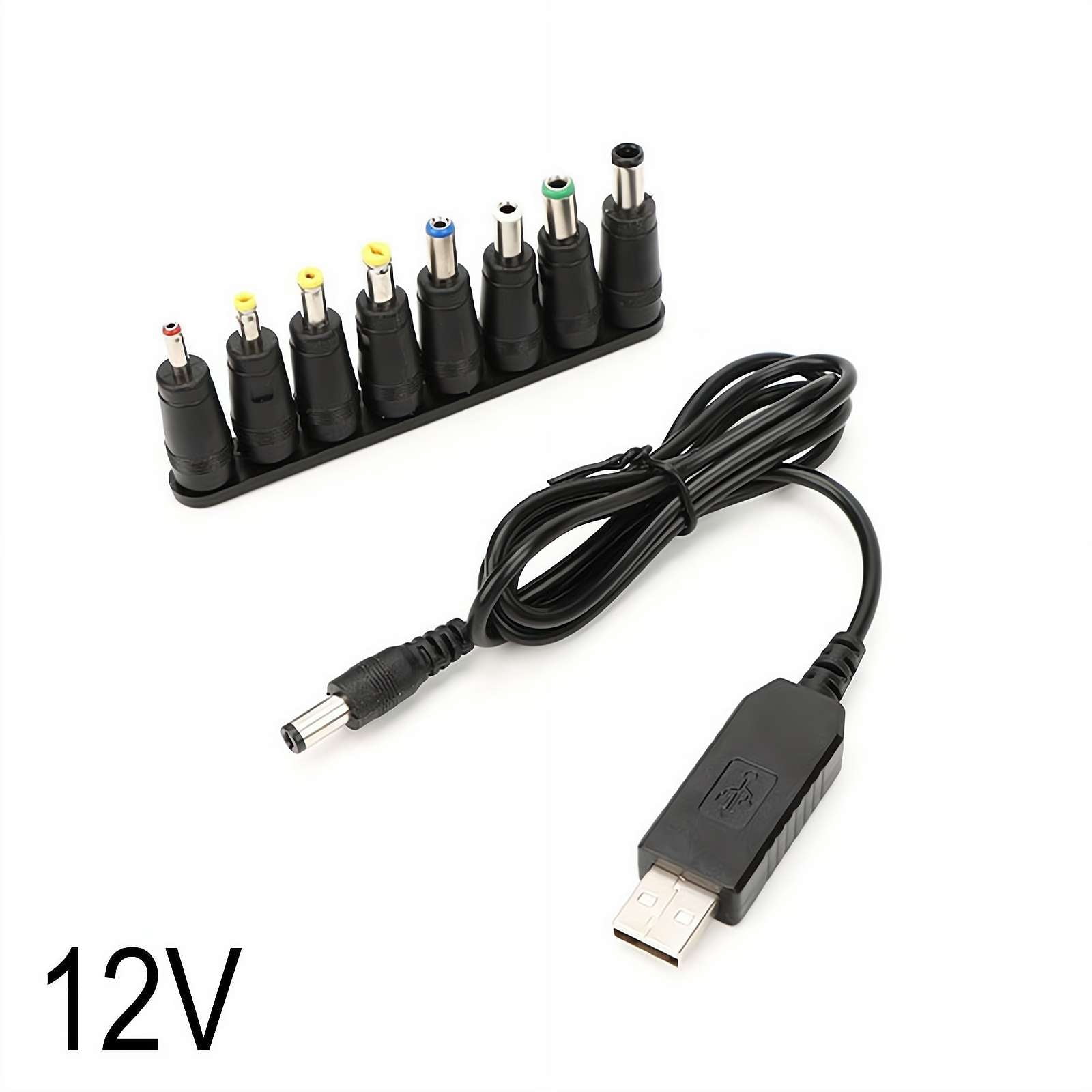 USB to DC Power Cable 5V to 12V Boost Converter 8 Interchangeable Plug ...