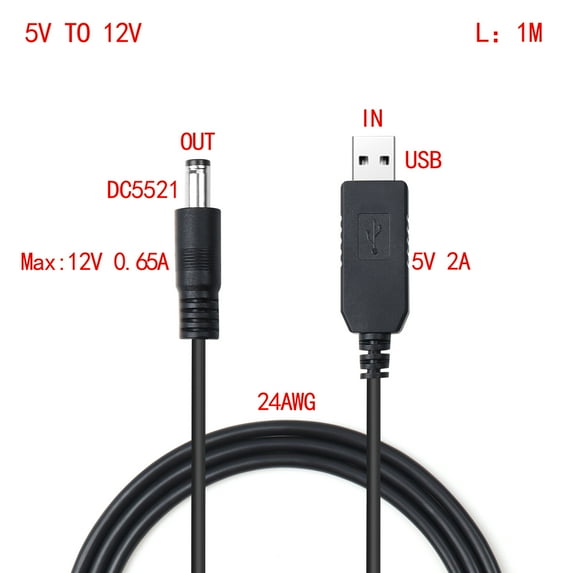 USB to DC5521 cable boost cable, USB 5v to 12v 9V power converter boost ...