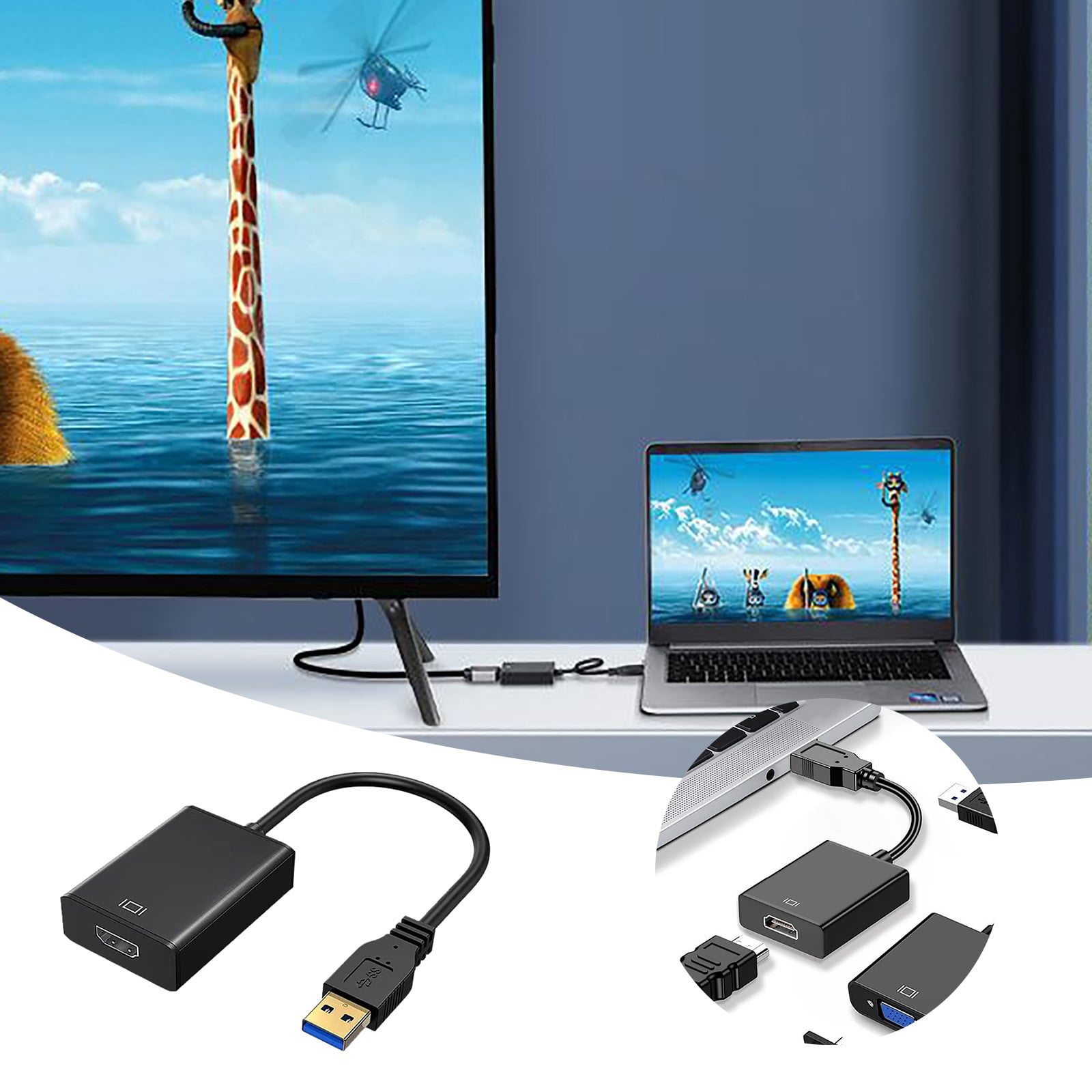 USB to HDMI Adapter, USB 3.0 to HDMI 1080P Video Audio Converter ...