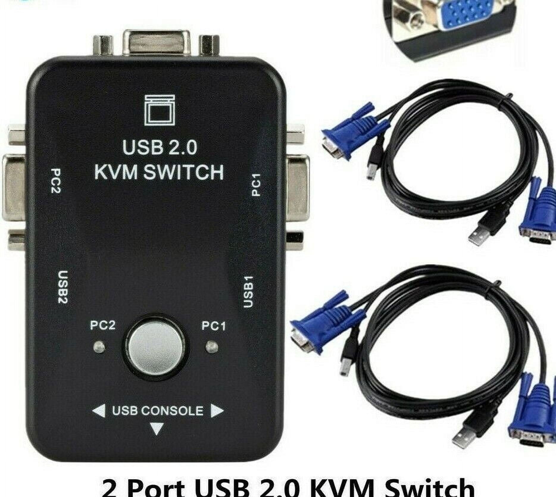USB2.0 2 Port KVM VGA SVGA 1920*1440 Switch Splitter Box+Two kvm Cables ...