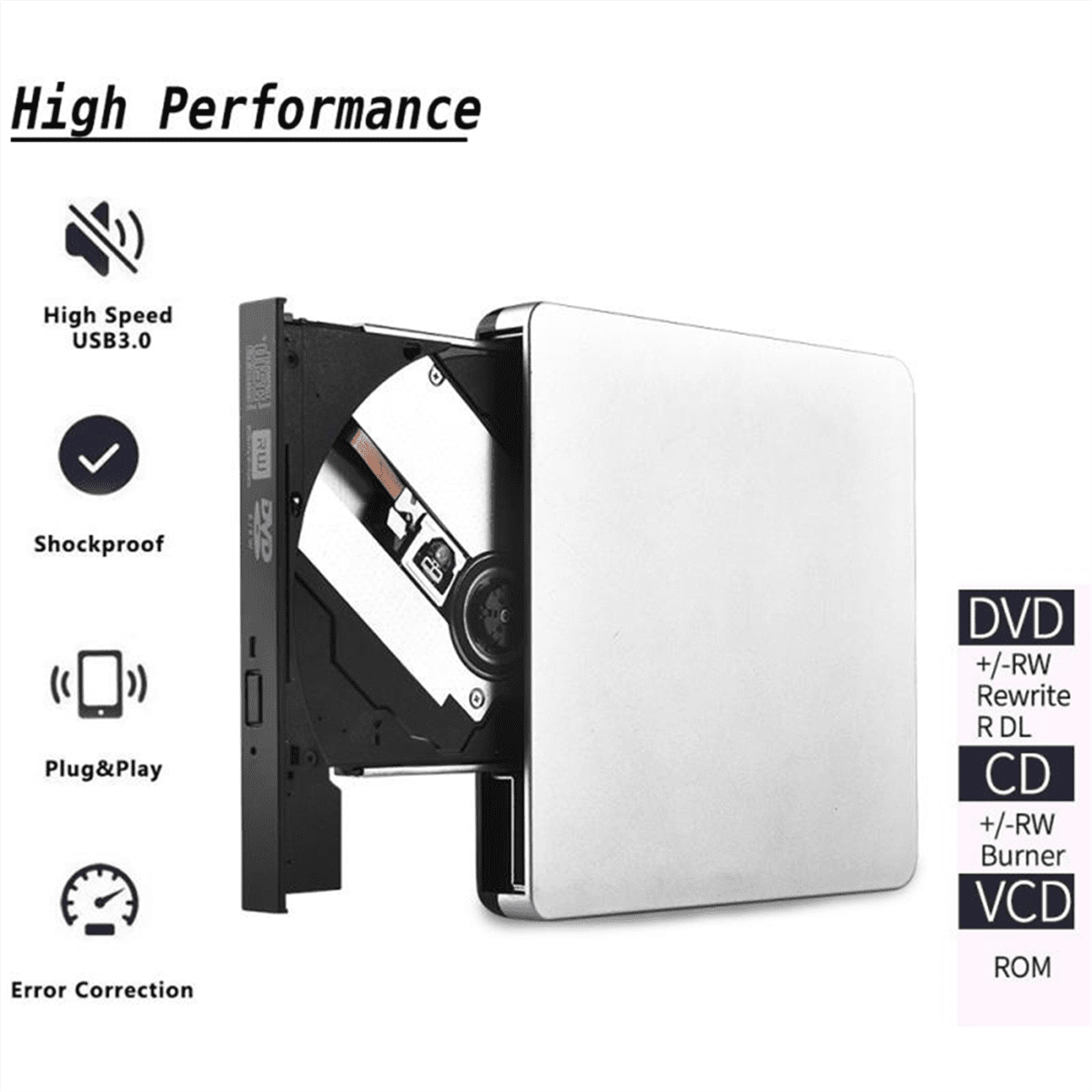 USB3.0 External CD Player 12.7mm Tray Type Ultra Slim DVD-RW Optical ...