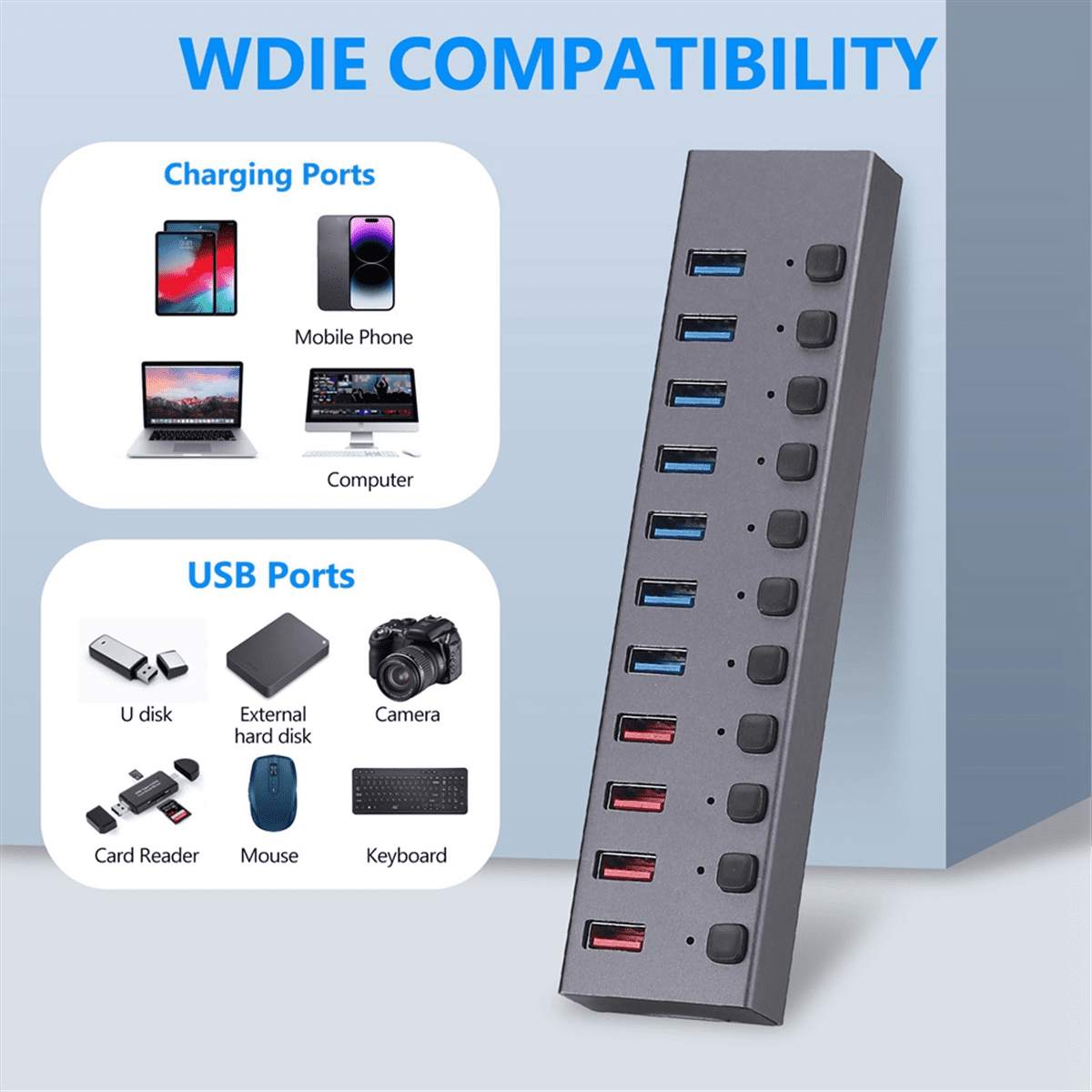 USB3.0 Splitter 11Port Charging Multi-Interface HUB with Switch ...