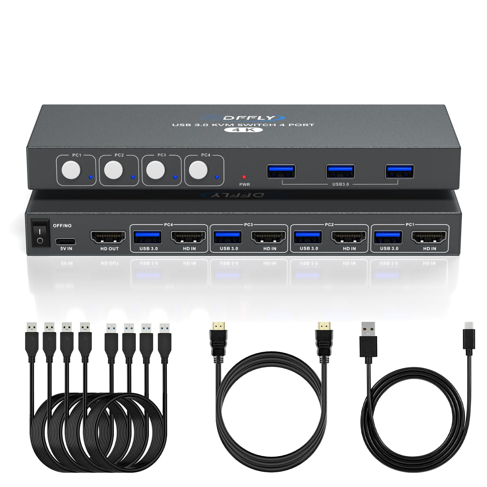 USB3.0 Switch HDMI Kvm RRF12 Switch 4 Computers 1 Monitors with 3 USB Ports, 4K@60Hz for 4 ...