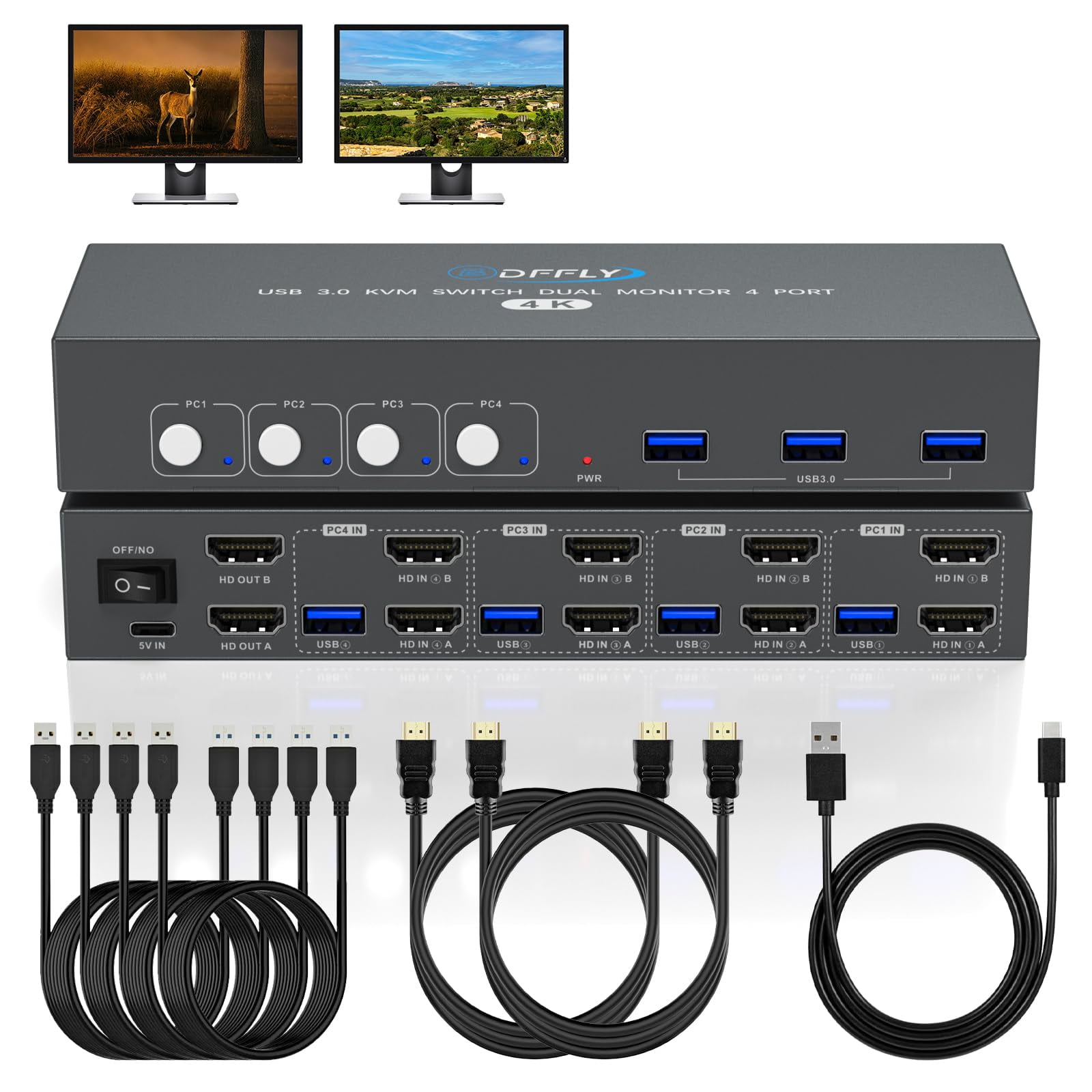 USB3.0 Switch HDMI Kvm SSF20 Switch 4 Computers 2 Monitors with 3 USB ...