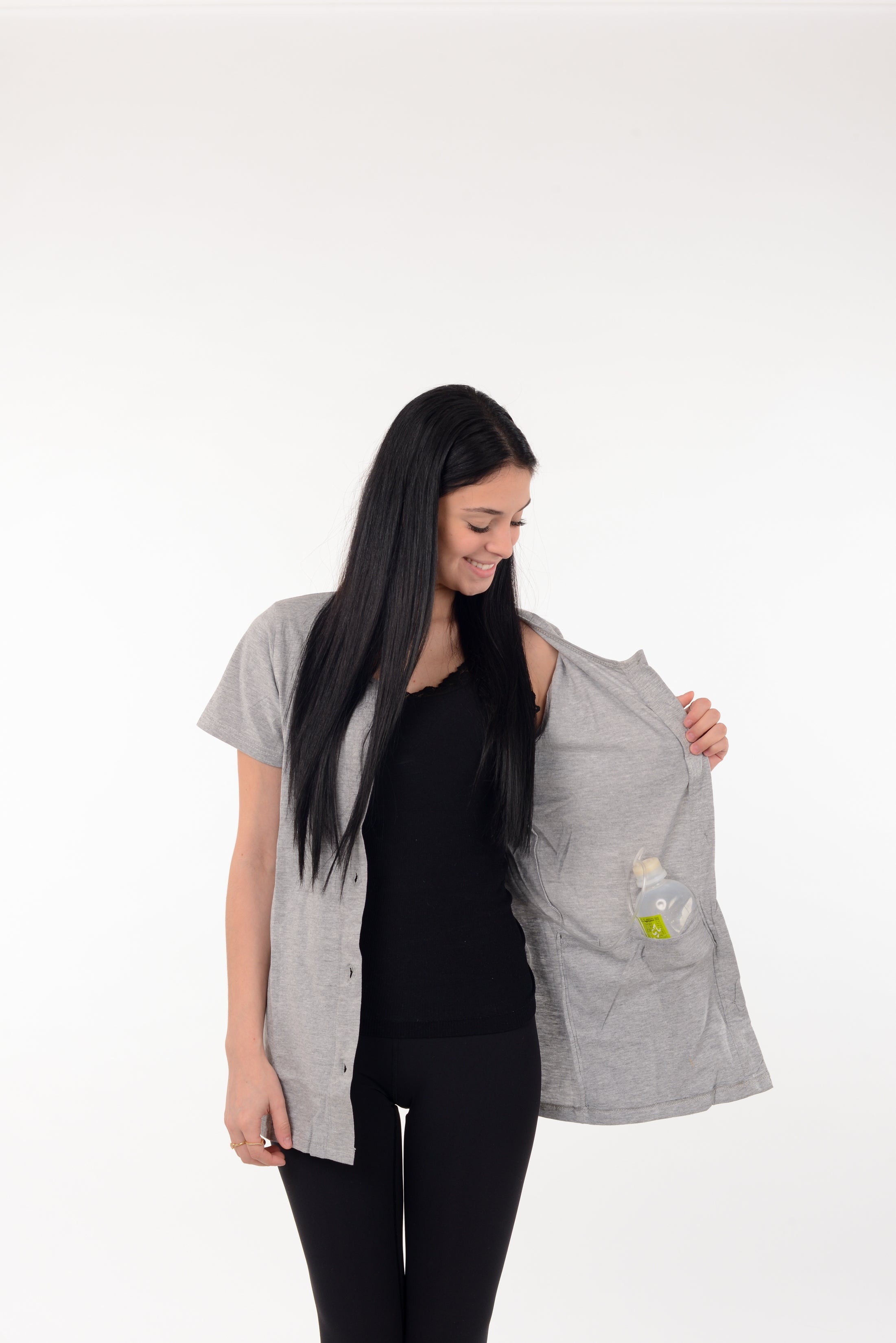 USBD Crew Neck Post Mastectomy Shirt with Drain Pockets Color: Gray, Size: Medium - Walmart.com