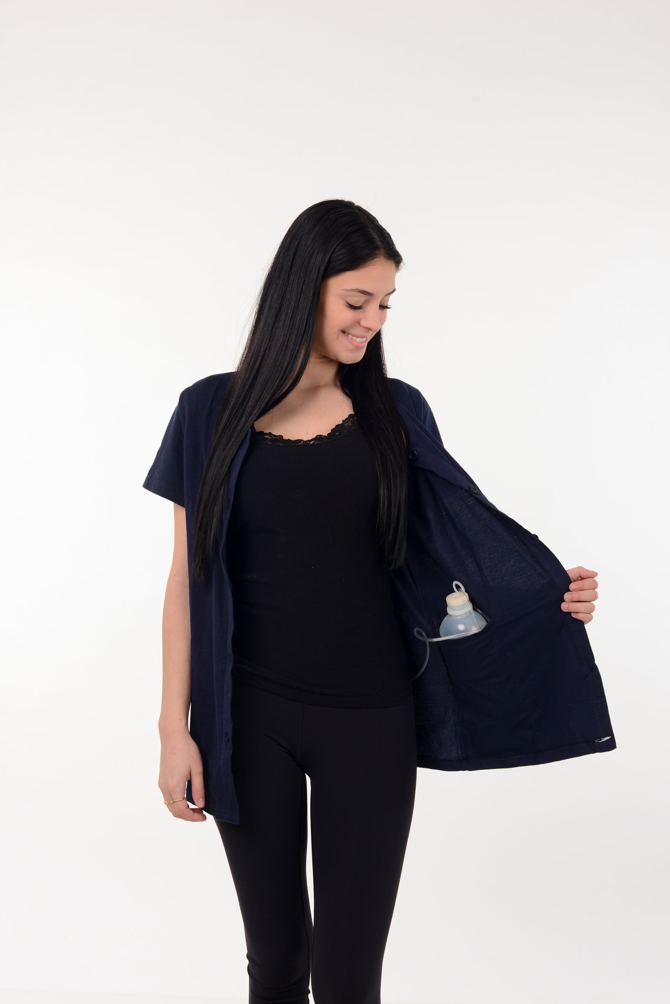USBD Crew Neck Post Mastectomy Shirt with Drain Pockets Color: Navy ...