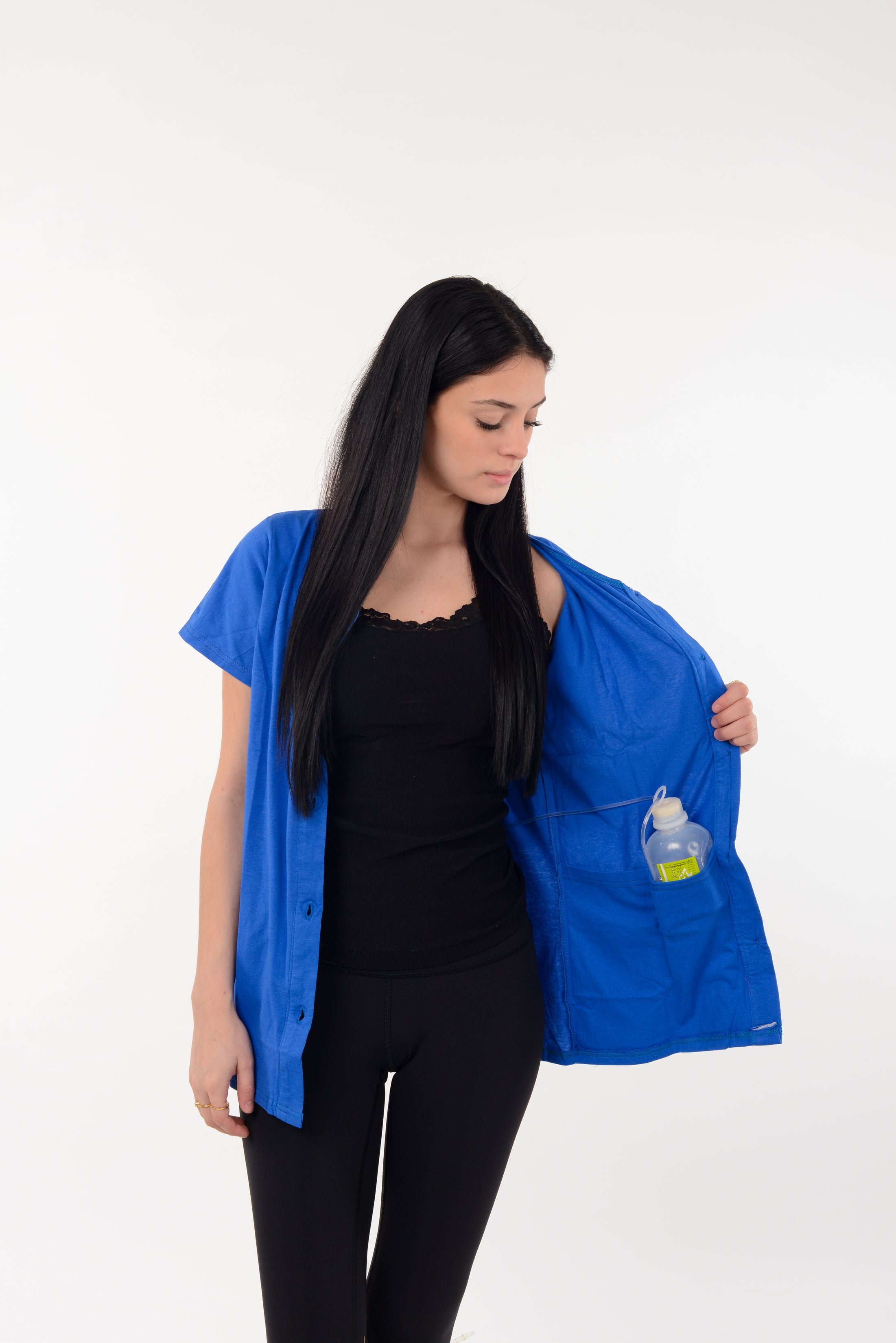 USBD Crew Neck Post Mastectomy Shirt with Drain Pockets Color: Royal Blue, Size: X-Large ...