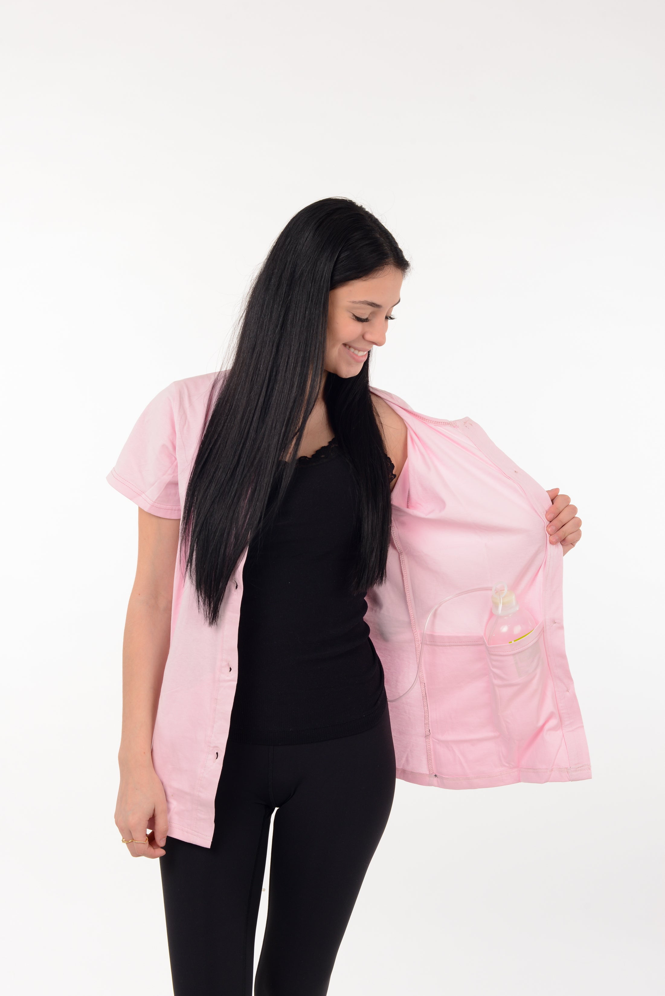 USBD Crew Neck Post Mastectomy Shirt with Drain Pockets Color: Light ...