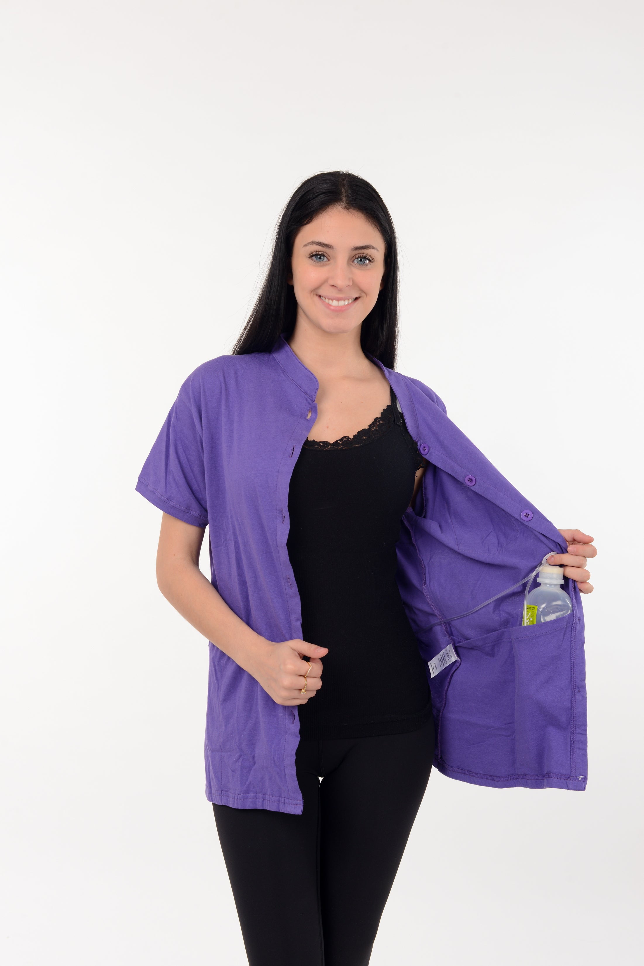 USBD Crew Neck Post Mastectomy Shirt with Drain Pockets Size: X-Large, Color: Purple - Walmart.com