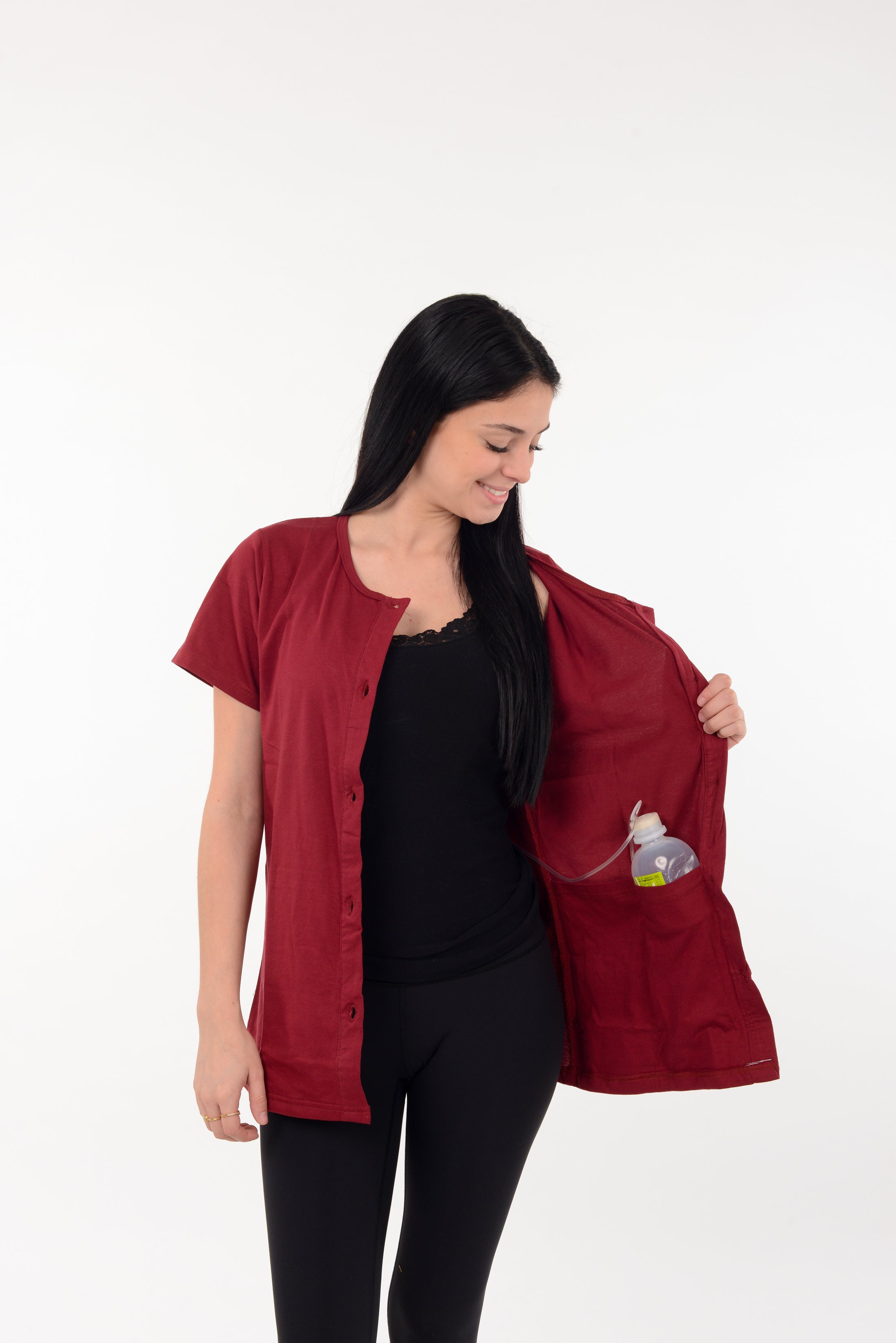 USBD Plus Size Crew Neck Post Mastectomy Shirt with Drain Pockets, Maroon, XX-Large - Walmart.com