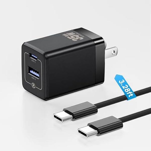 USBSO 35W USB-C Wall Charger Block: GaN PD 3.0 Fast Charging Block, Foldable Compact Power ...