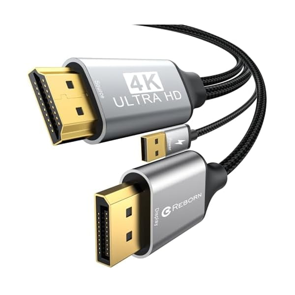 USBSO Active HDMI to DisplayPort Cable (4K 60Hz,1080p@120Hz) 3FT Uni ...
