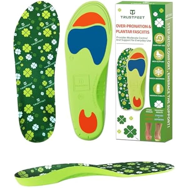 USBSO Flat Feet Insoles for Overpronation,Plantar Fasciitis,Medium Arch Supports Inserts for ...