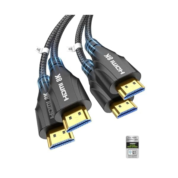 USBSO HDMI 2.1 Cables 10FT 2Pack- Certified 8K Ultra High Speed HDMI ...