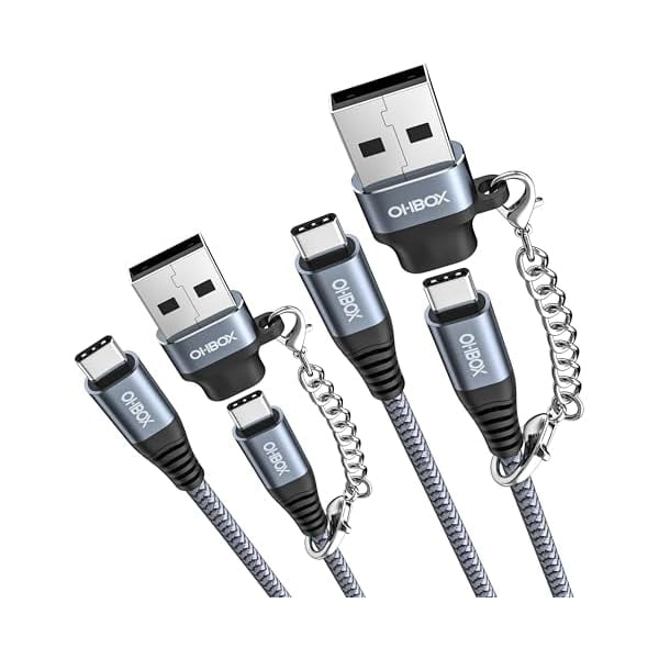 USBSO USB C Cable 6FT 2 Pack for iPhone 16 Type C Charger Fast Charging 60W Type C 2-in-1 USB A ...