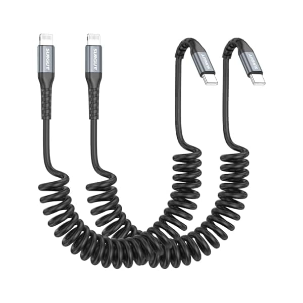 USBSO USB C to Lightning Cable [1.5FT-5FT], 2 Pack MFi Certified Coiled USB-C to Lightning Cable ...