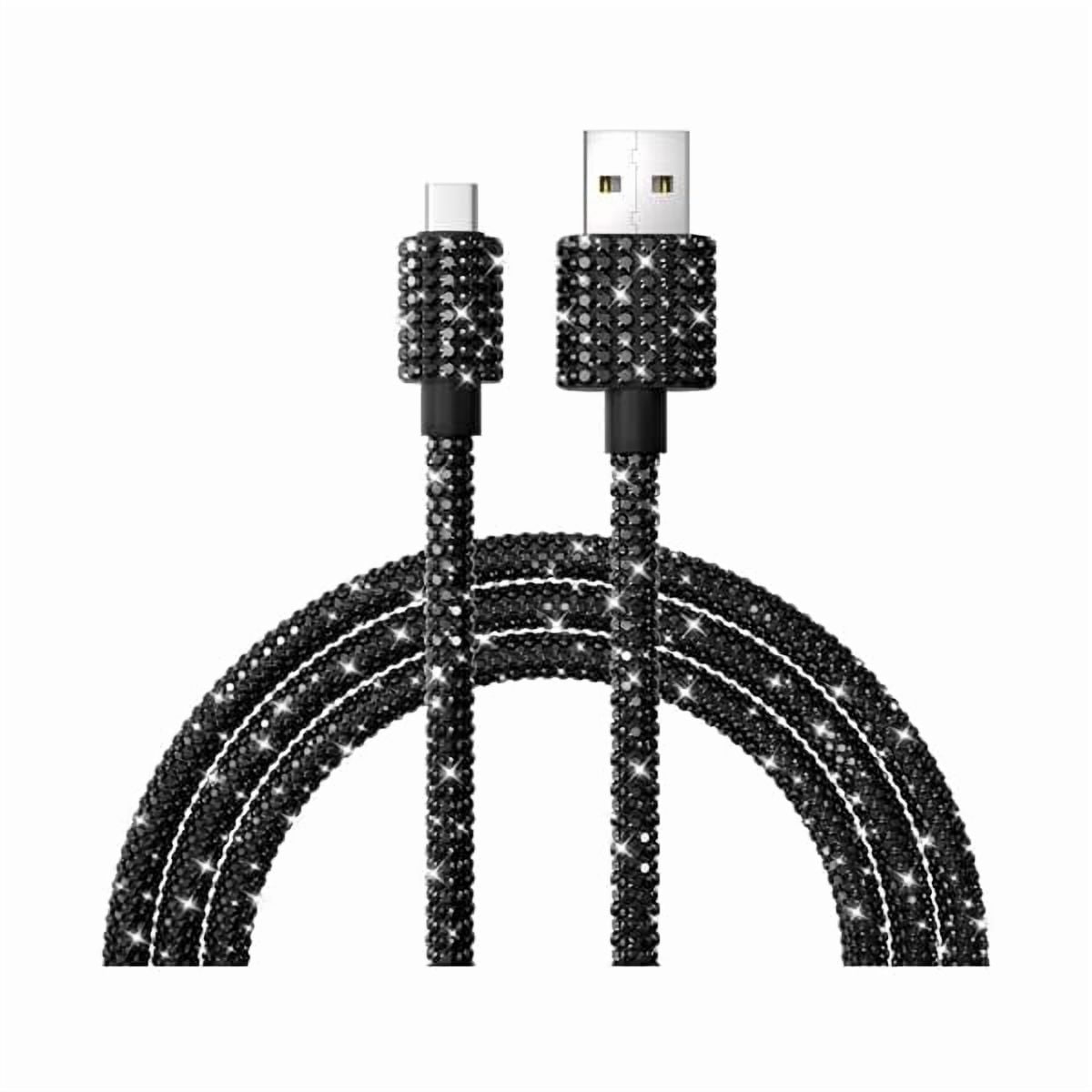 USBSO for USB to USB C Cable 4FT 60W for iPhone Charger Cord Bling Sparkling Black Diamond Phone ...