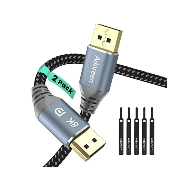 USBSO VESA Certified 8K DisplayPort 1.4 Cable 6 Feet/2 Pack, DP Cord(From 1.5-30FT)8K@60Hz 4K ...