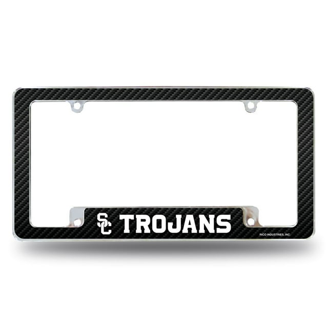 USC NCAA Trojans Chrome Metal License Plate Frame with Carbon Fiber ...
