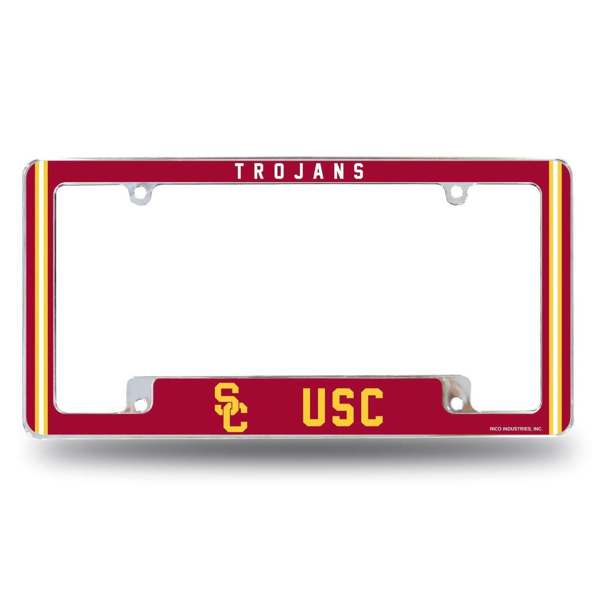 USC NCAA Trojans Chrome Metal License Plate Frame with Full Frame Team ...