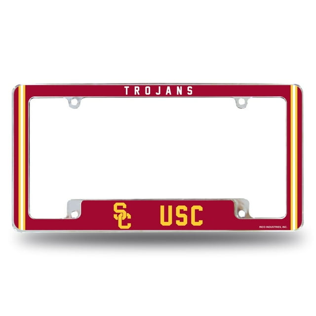 USC NCAA Trojans Chrome Metal License Plate Frame with Full Frame Team ...