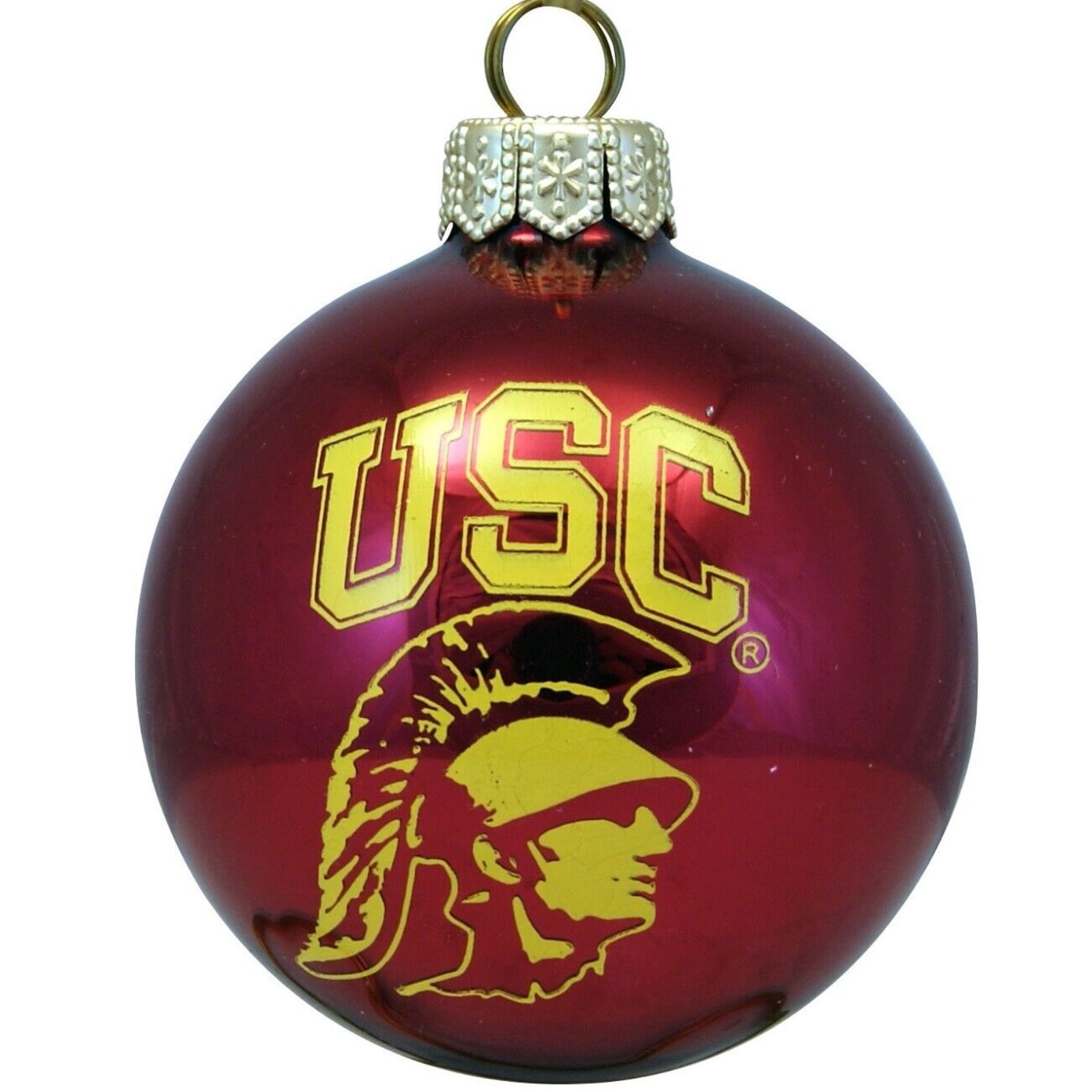 USC Tommy Trojan Red Ball Polish Glass Christmas Tree Ornament ...