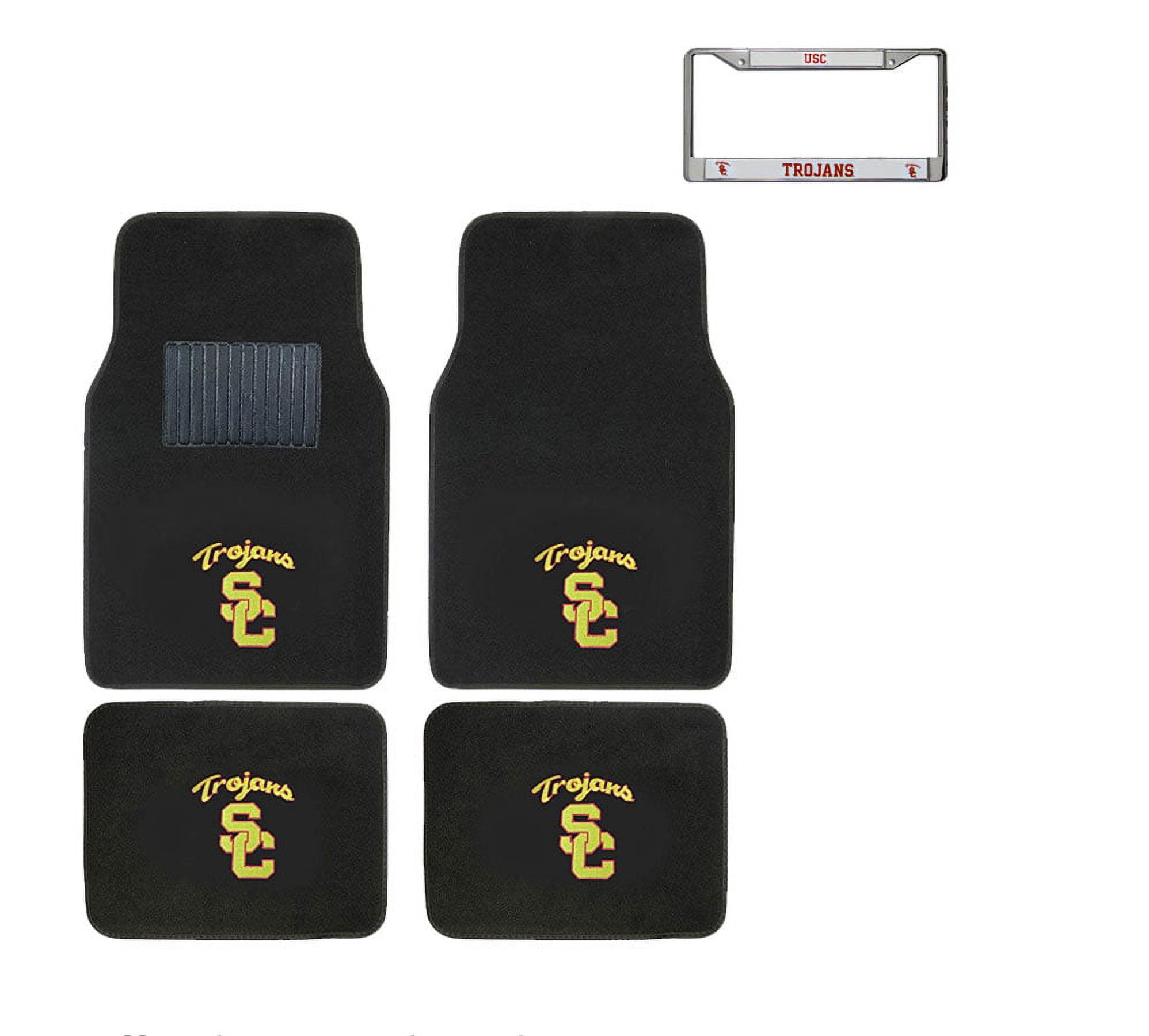 USC Trojans 4 Pc Carpet Floor Mats And Chrome Metal License Frame ...
