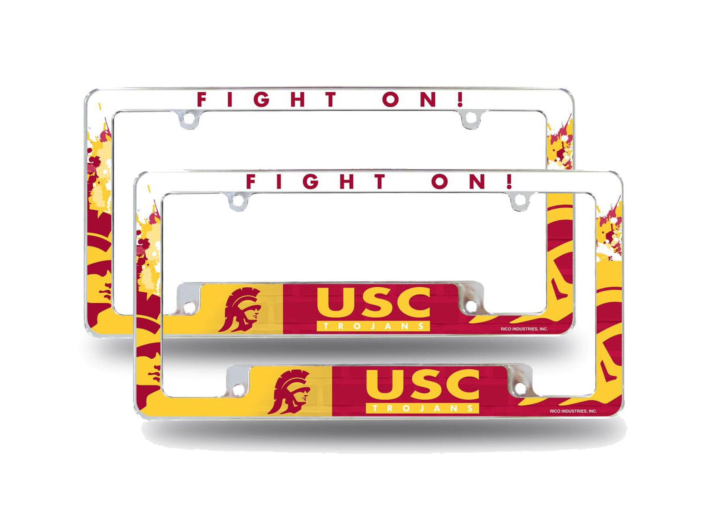 USC Trojans (Set of 2) Chrome Metal License Plate Frames with Bold Full ...