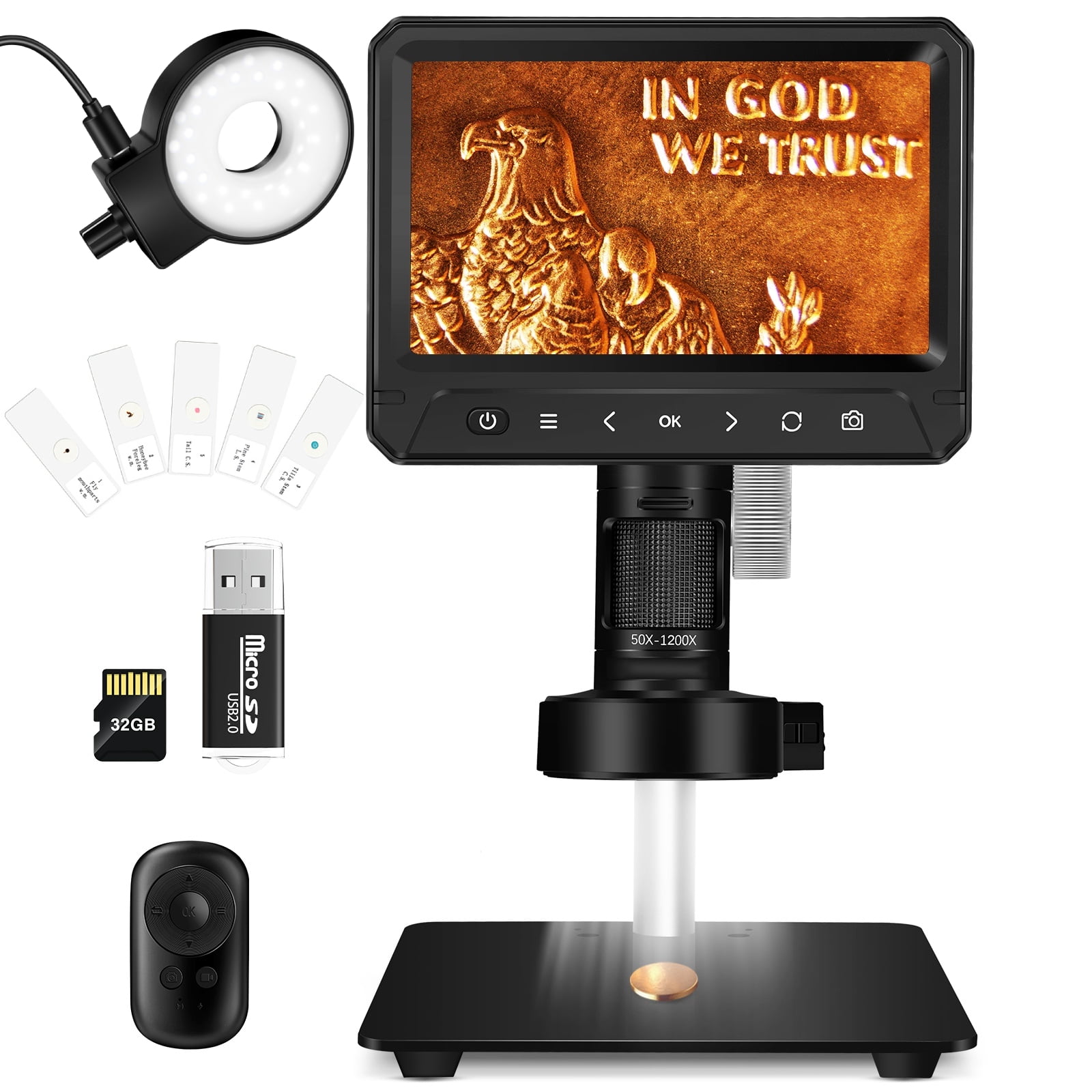 "USCAMEL 7"" Digital Microscope, 1200x Magnification, SD Card, LCD ...