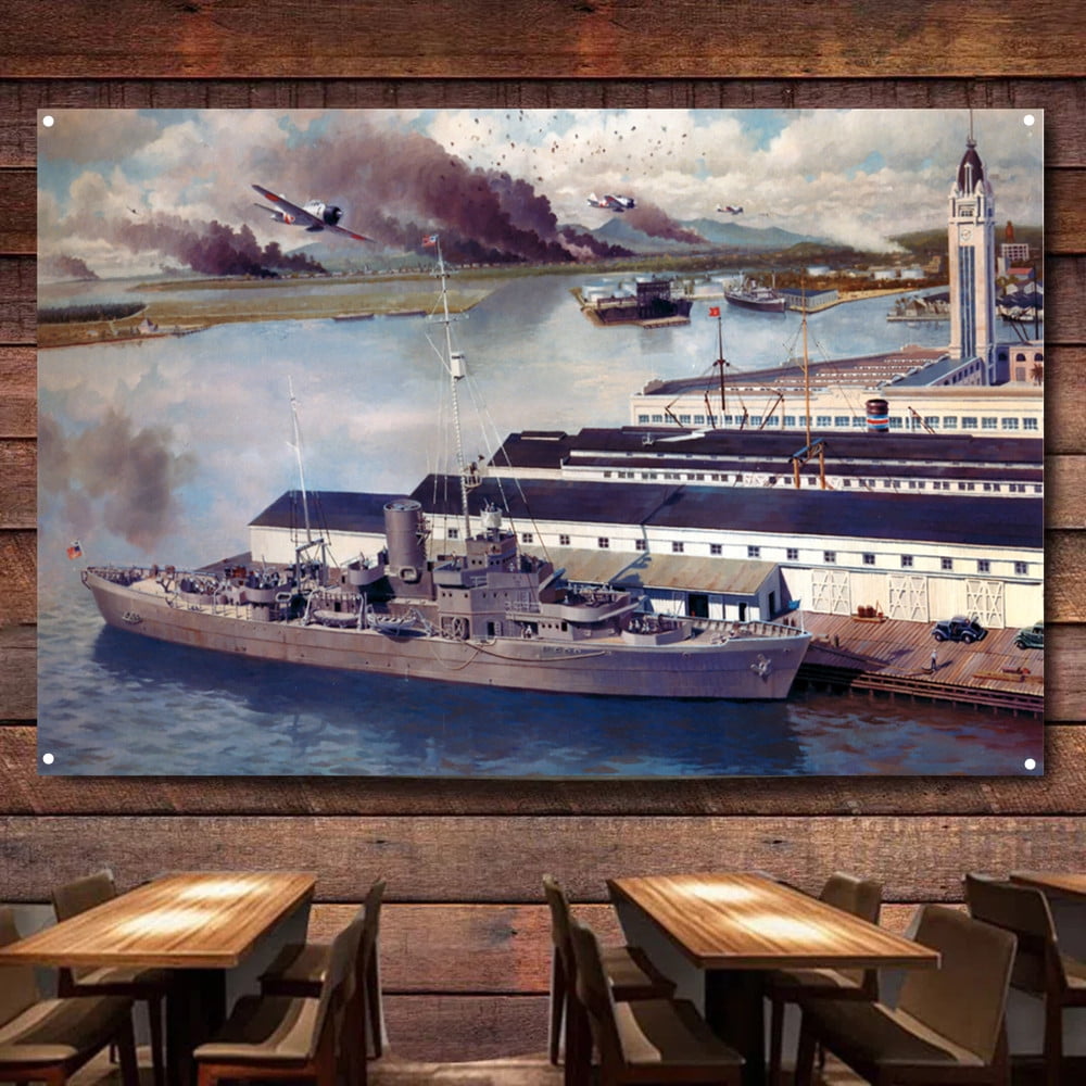 USCGC Taney Pearl Harbor Flag Banner Wall Chart Canvas Painting WW II ...