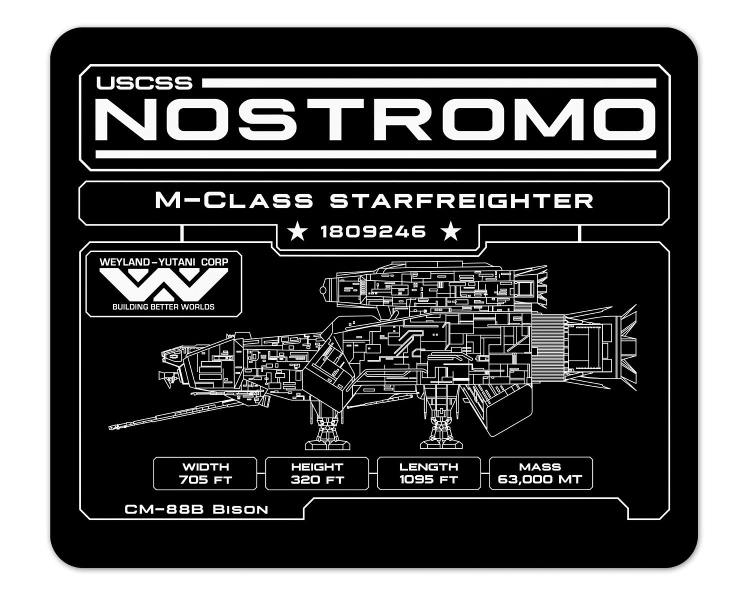USCSS Nostromo Schematic Blueprint 1/4" Thick Mouse Pad - Walmart.com