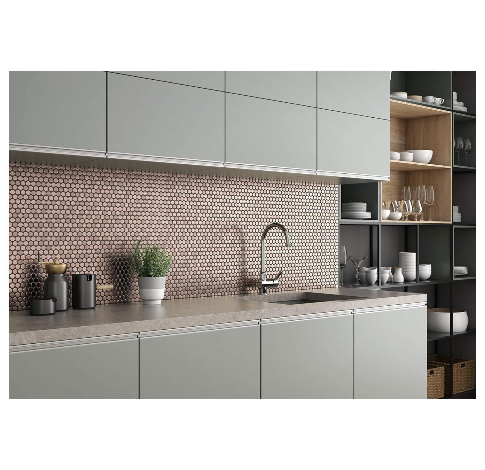 USCT Penny Round Stainless Steel Mosaic Tile on Mesh Mounted Sheet for ...