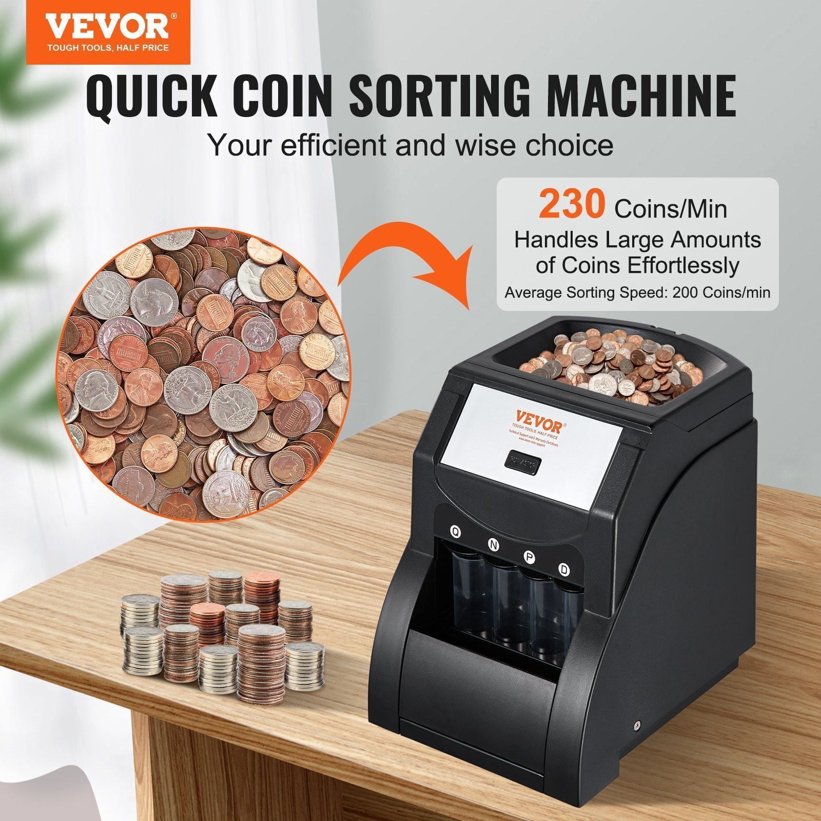USD Coin Sorter Machine for 1¢ 5¢ 10¢ 25¢ – High-Speed 230 Coins/min, 4 ...