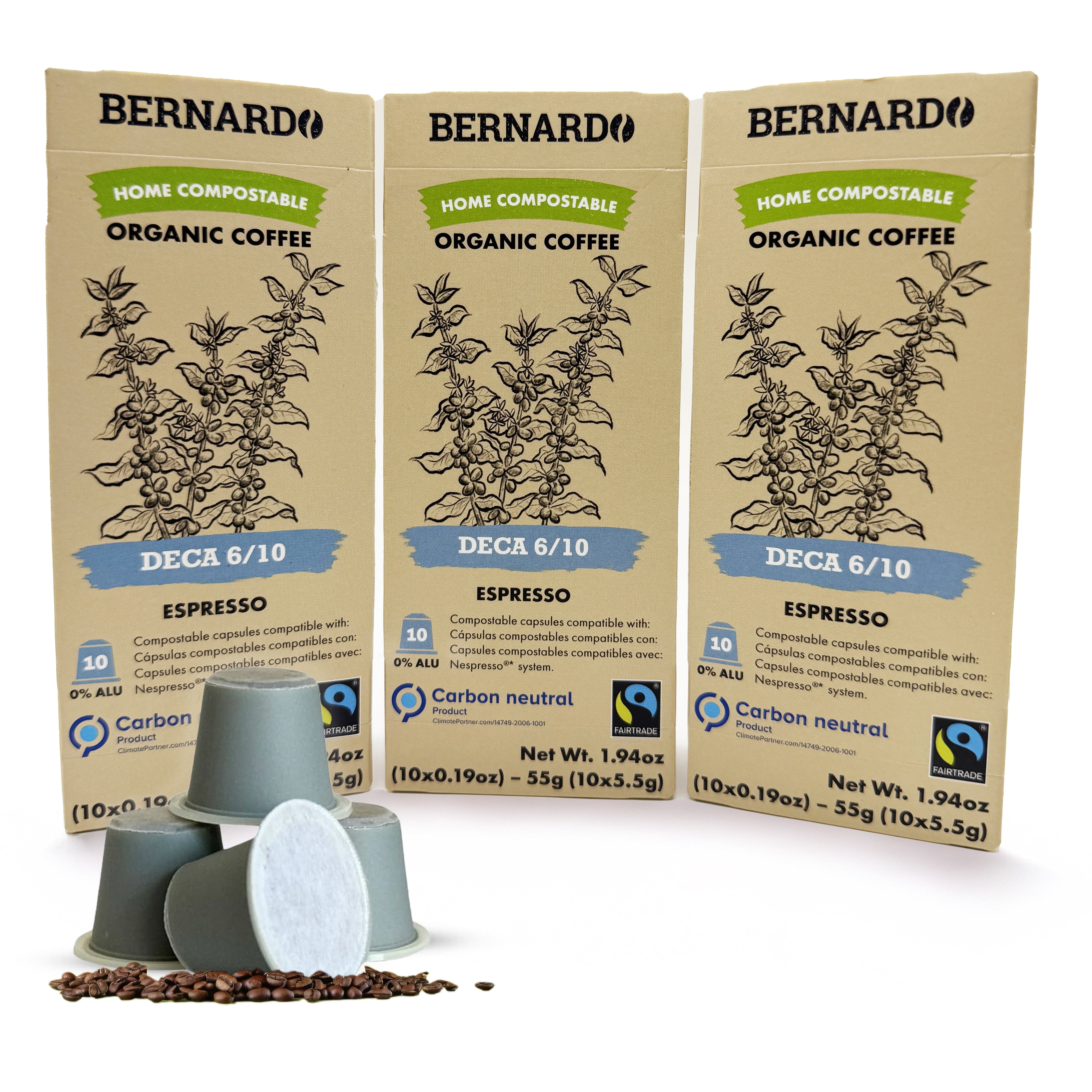 USDA Organic Bernardo DECA (Decaf) 6/10 Strength Espresso Pods ...