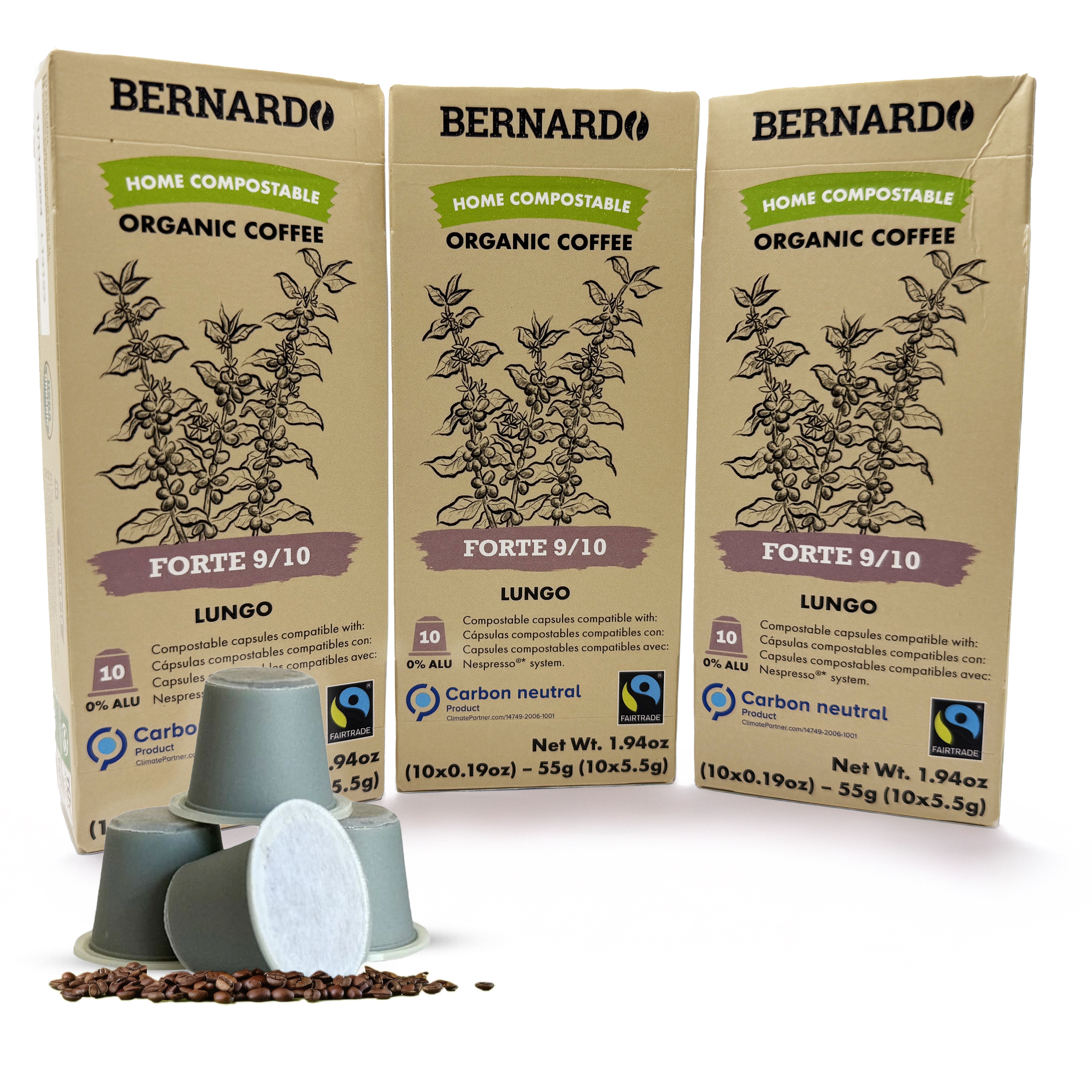 USDA Organic Bernardo FORTE Lungo Intensity 9/10 Pods Compatible with ...