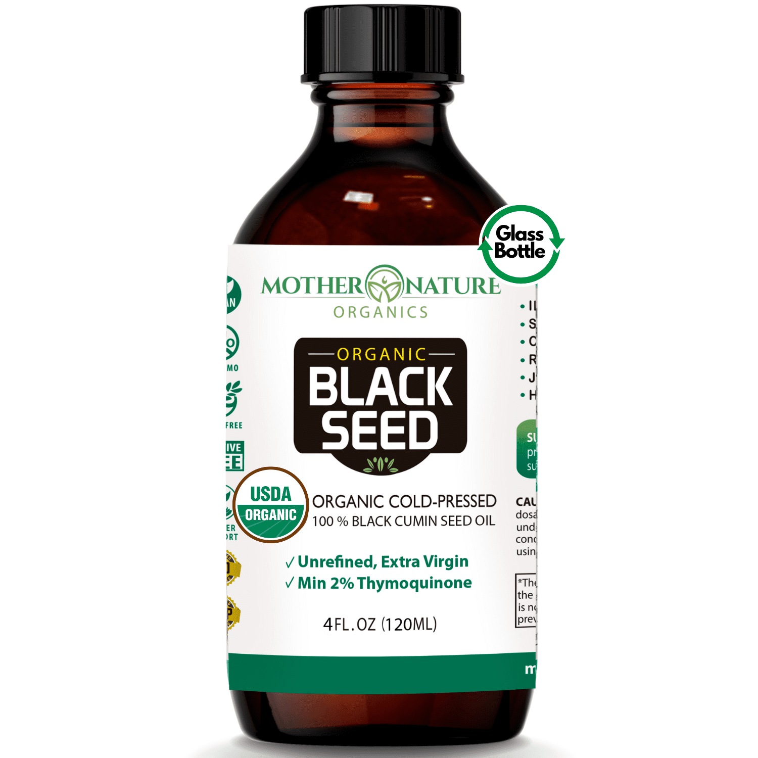 Mother Nature Organics USDA Organic Black Seed Oil (4oz) Cold Pressed ...