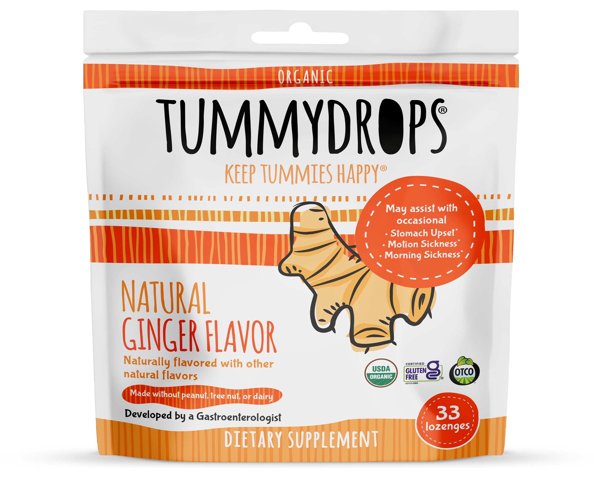 USDA Organic Natural Ginger Tummydrops, 33 drops, Certified Gluten Free ...