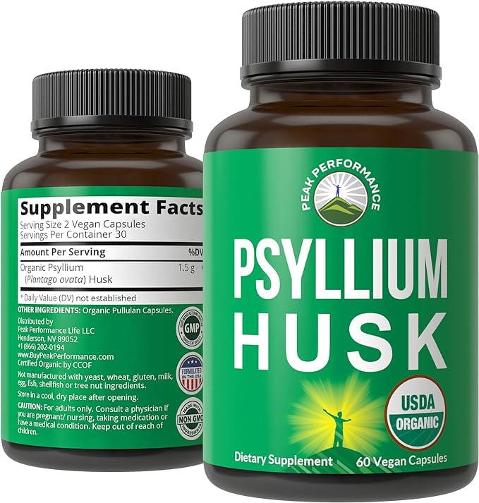 USDA Organic Psyllium Husk Vegan Capsules Made with Organic Psyllium ...