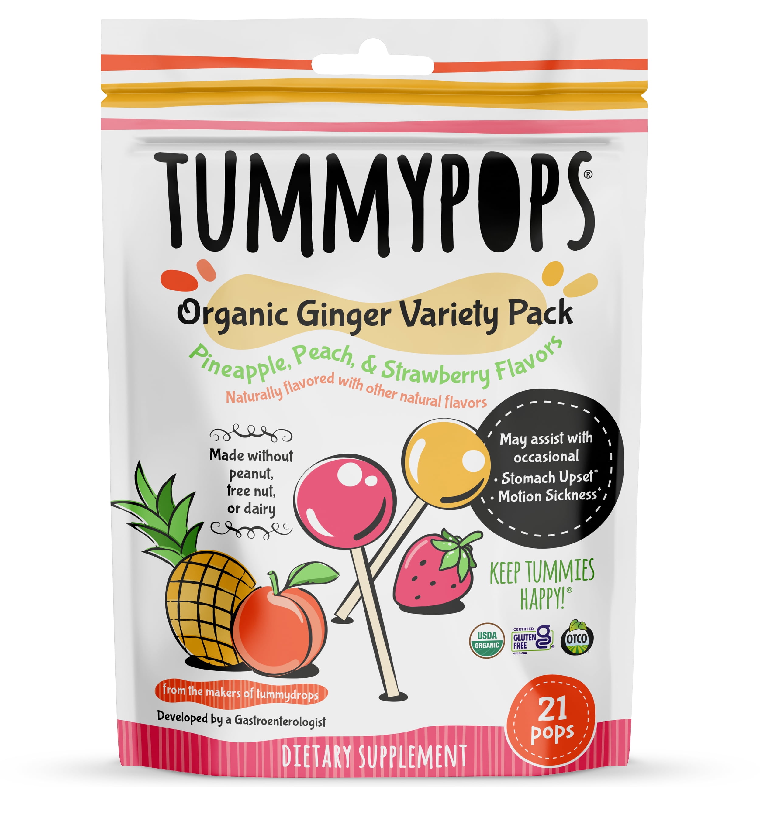 USDA Organic Ginger Tummypops Lollipops Variety Pack (Pineapple, Peach ...