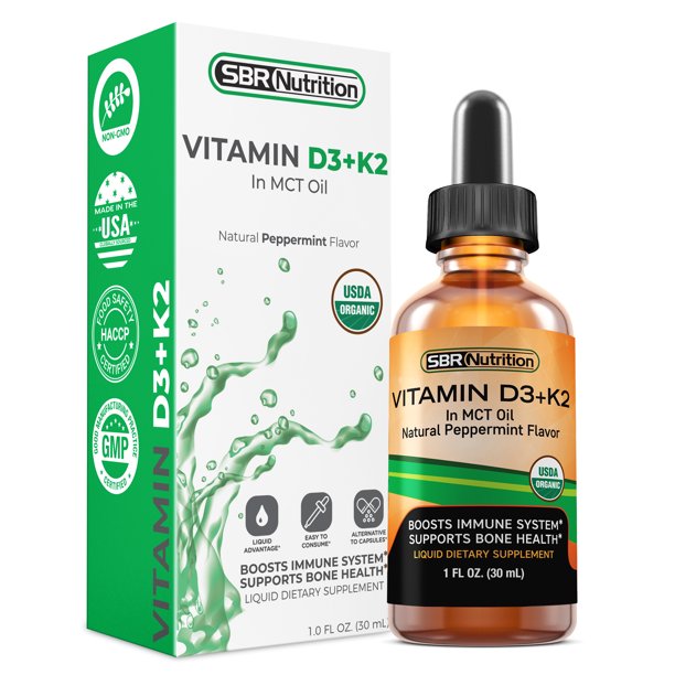 USDA Organic Vitamin D3 + K2 (MK-7) Sublingual Liquid Drops with MCT ...